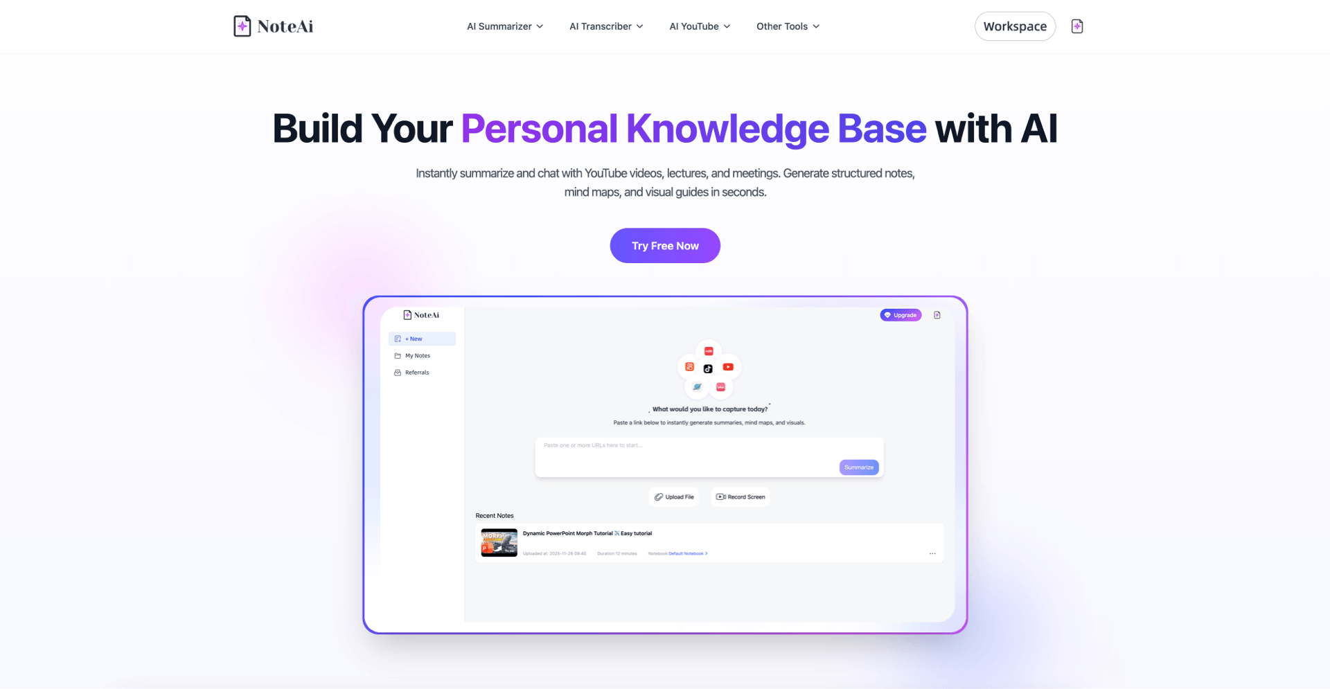NoteAi: Your Personal Knowledge Base for Video & Audio